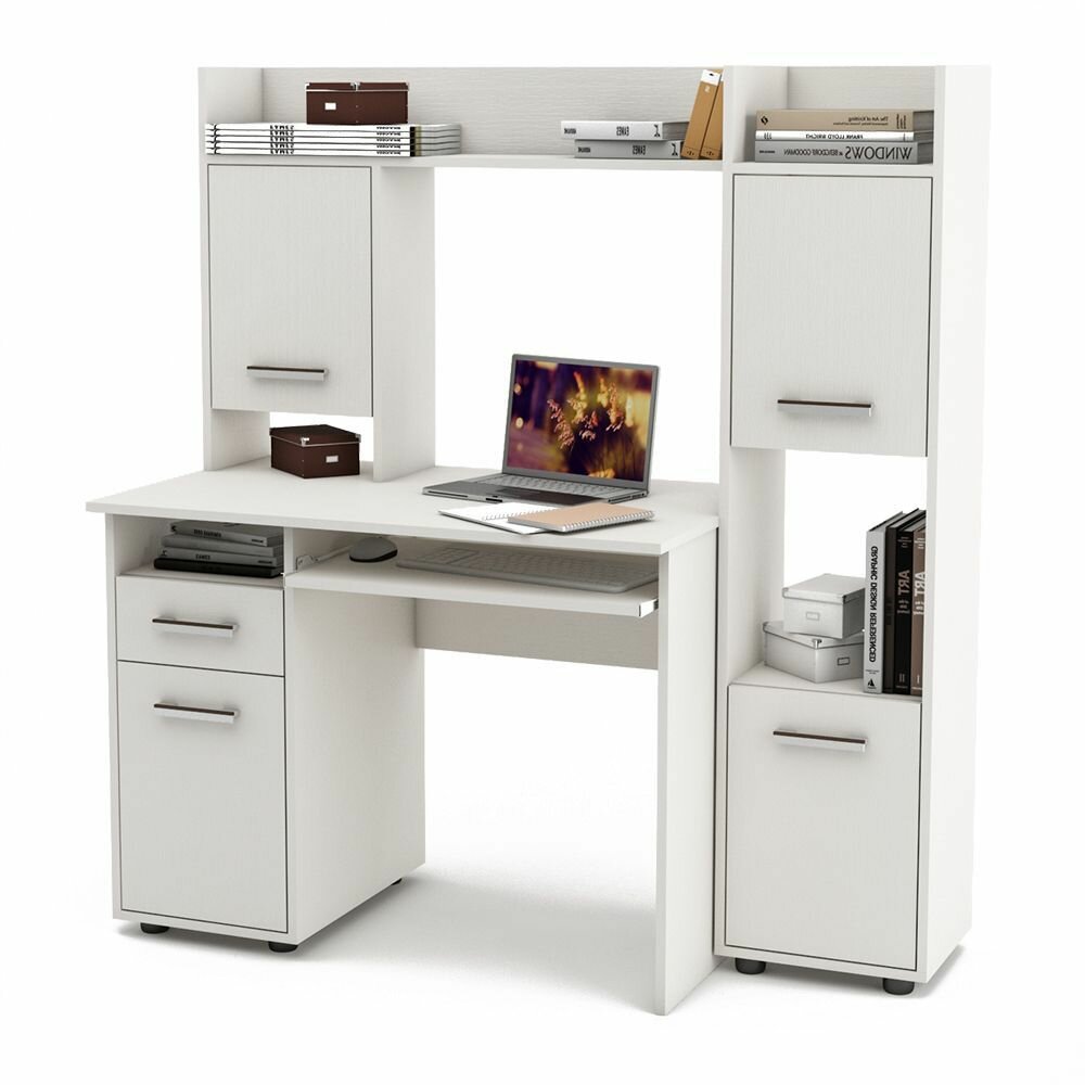 Стол письменный, компьютерный и стеллаж Остин (Ливерпуль) 10К белое дерево