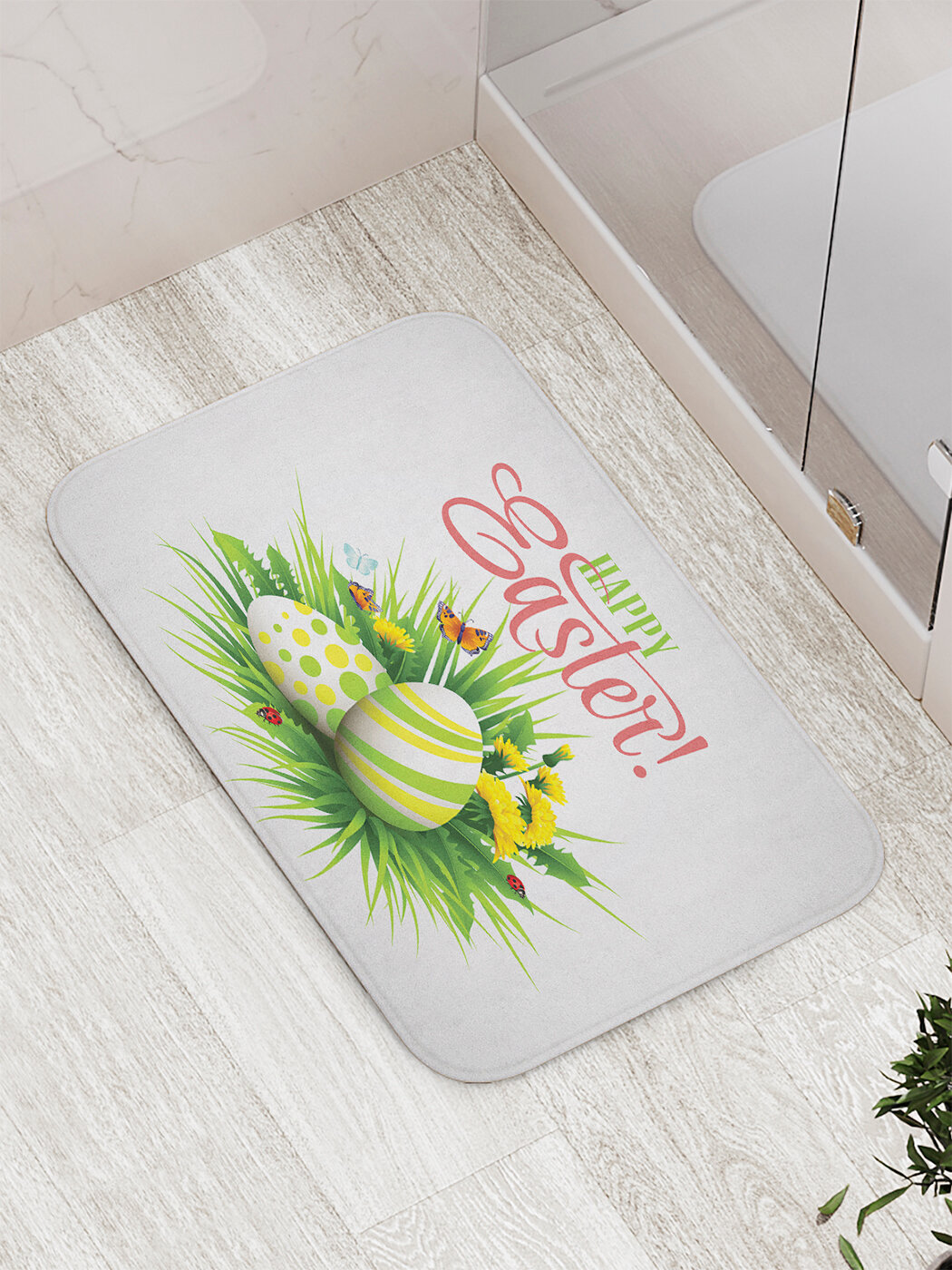 Коврик для ванной комнаты, туалета "Пасхальные яйца на траве" противоскользящий, 52х77 см, JoyArty