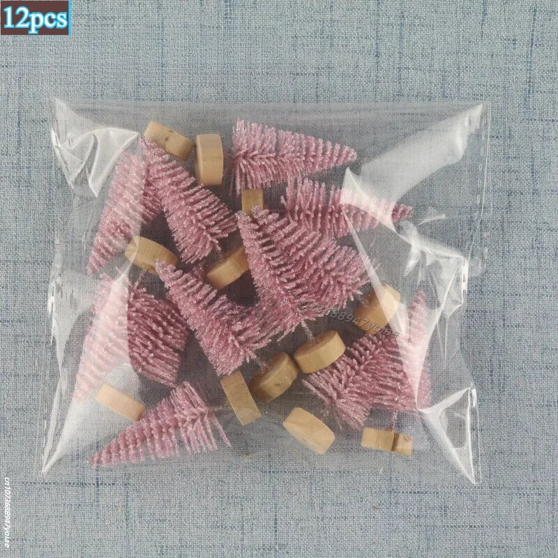 Миниатюрные розовые елочки на подставке, 12 шт