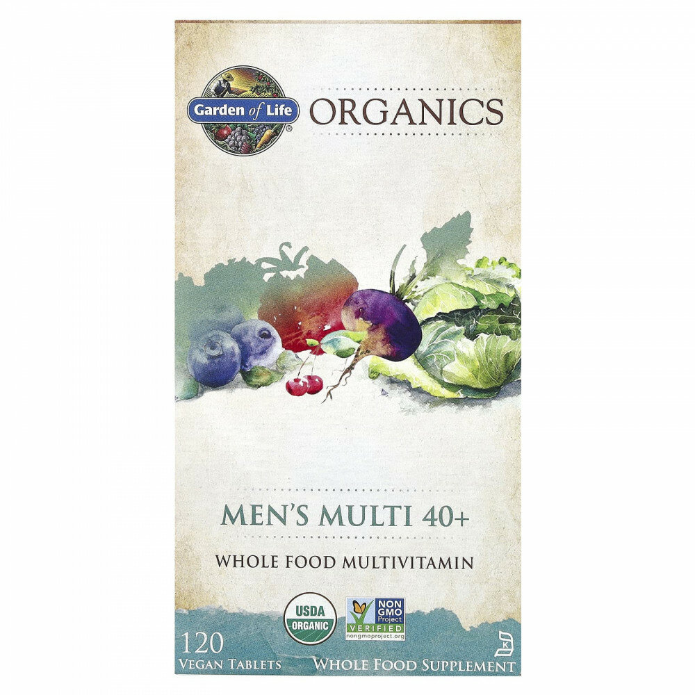 Garden of Life, Organics, мультивитамины для мужчин от 40 лет, 120 веганских таблеток