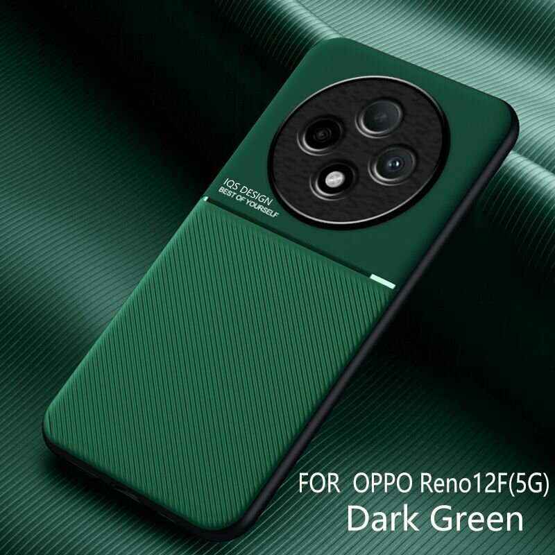 FASNYA Чехол из деловой кожи для OPPO Reno 12F 5G(Оппо Рено 12F 5G) с магнитным автомобильным держателем, тонкий защитный чехол для смартфона
