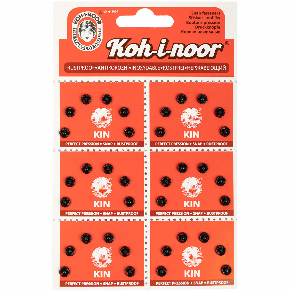 Кнопки пришивные "KOH-I-NOOR" 10 (KIN1000 №2/0) металл d 5 мм 6 x 6 шт. черный