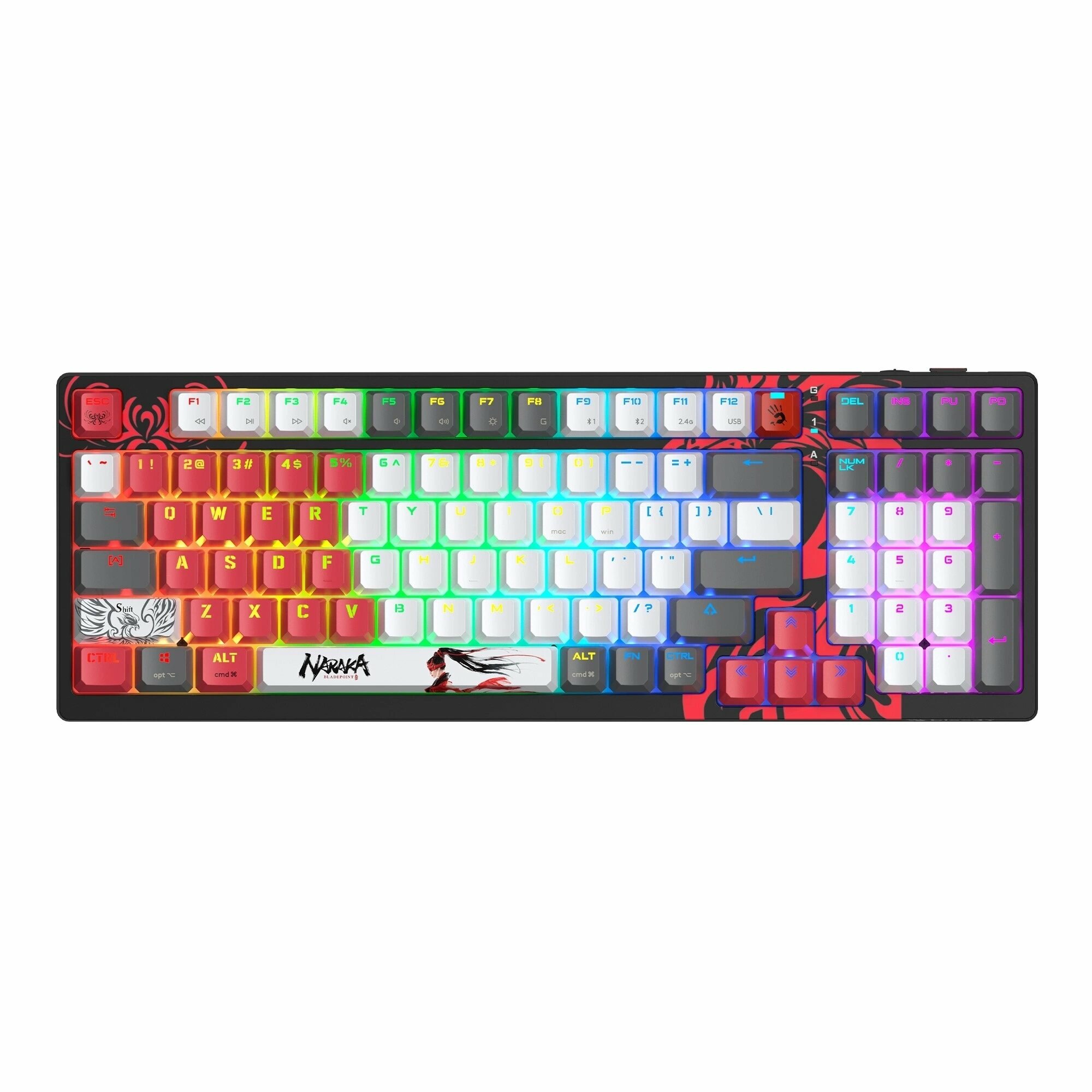 Клавиатура A4TECH Bloody WS98 Naraka, USB, Bluetooth/Радиоканал, серый + красный