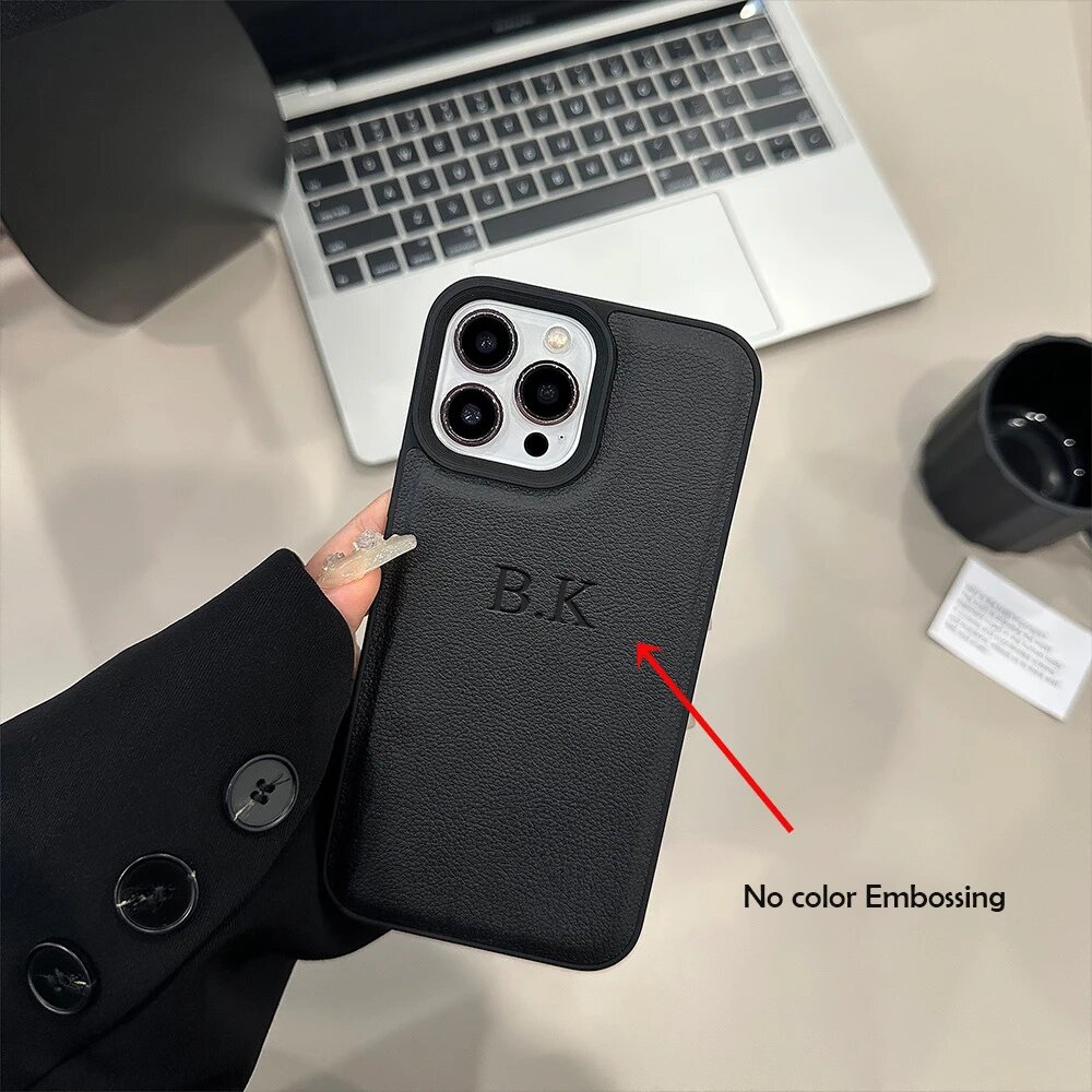 Персонализированный индивидуальный чехол с именем для iPhone 17, 16, 15, 14, 13, 12, 11 Pro Max, кожаный чехол с инициалами и буквами, с гравировкой «сделай сам», 17 Pro Max Черный, no color, for iphone 16Pro Max