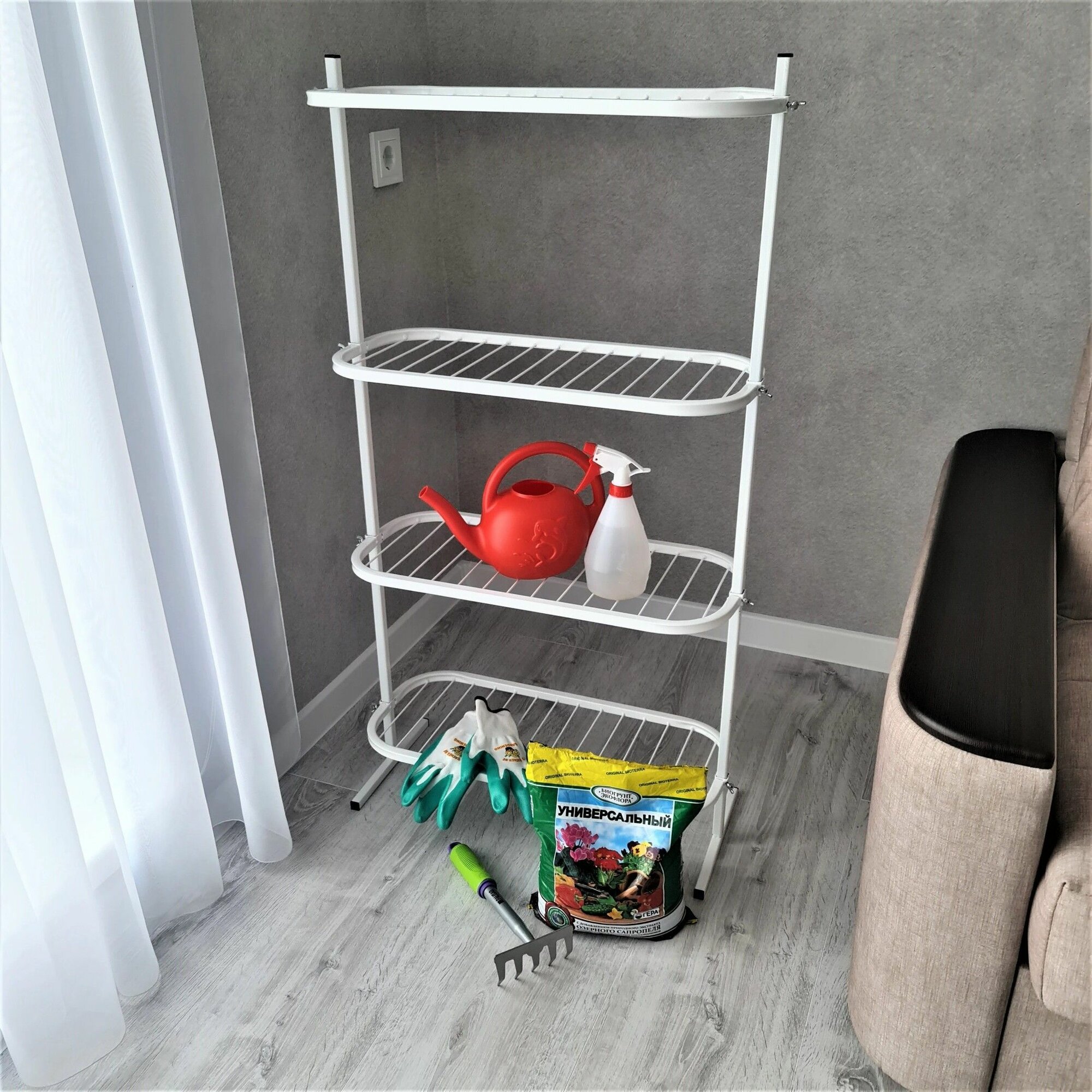 Стеллаж для рассады и цветов , металлический разборный, на подоконник, размер: M (60см)