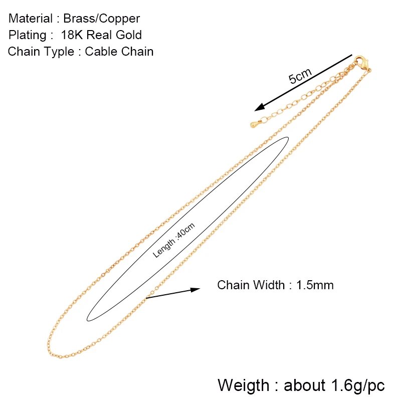 18K Real Gold Cable Chain, 40cm, 1.5mm