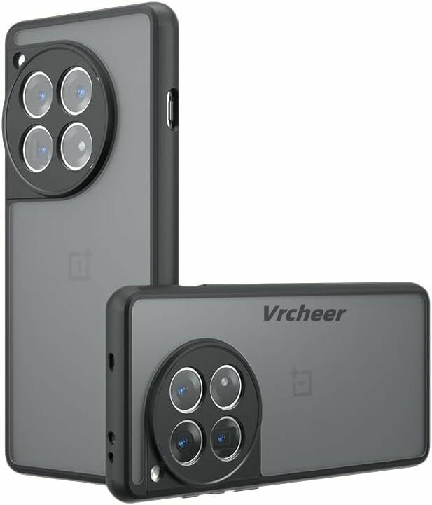 Чехол для OnePlus 12(ВанПлюс 12) Матовый прозрачный противоударный черное/Защита от отпечатков пальцев / нескользящий гибкий силикон / матовый акрил