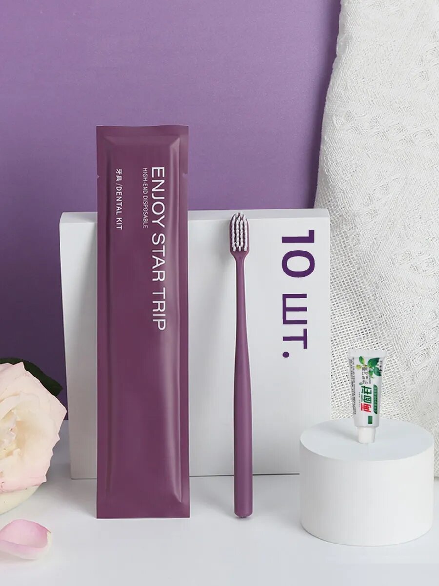 Зубная щетка Perfect Smile, фиолетовая, одноразовая, 2в1, 10шт