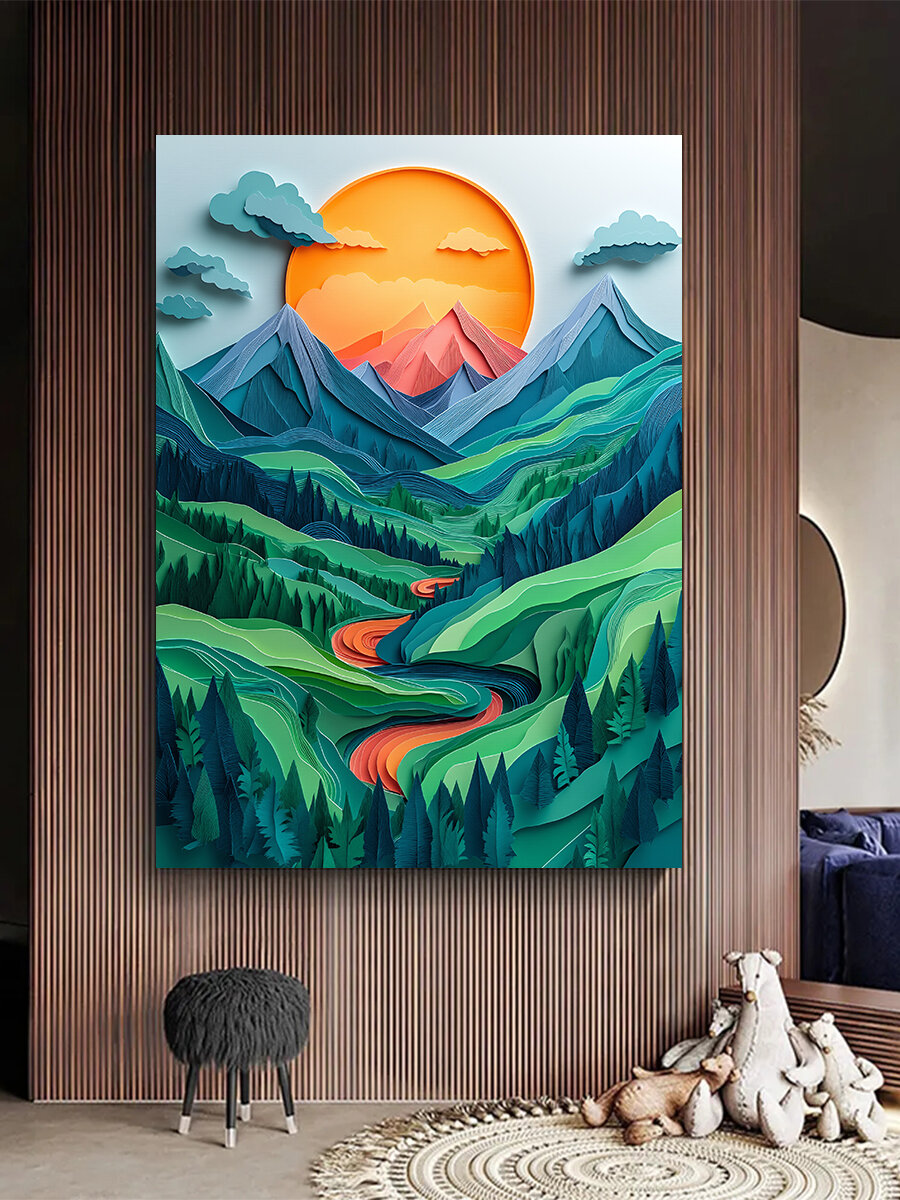 Пейзаж / природа, картина 3д / объемная, постер на холсте, 20х30 см, киригами