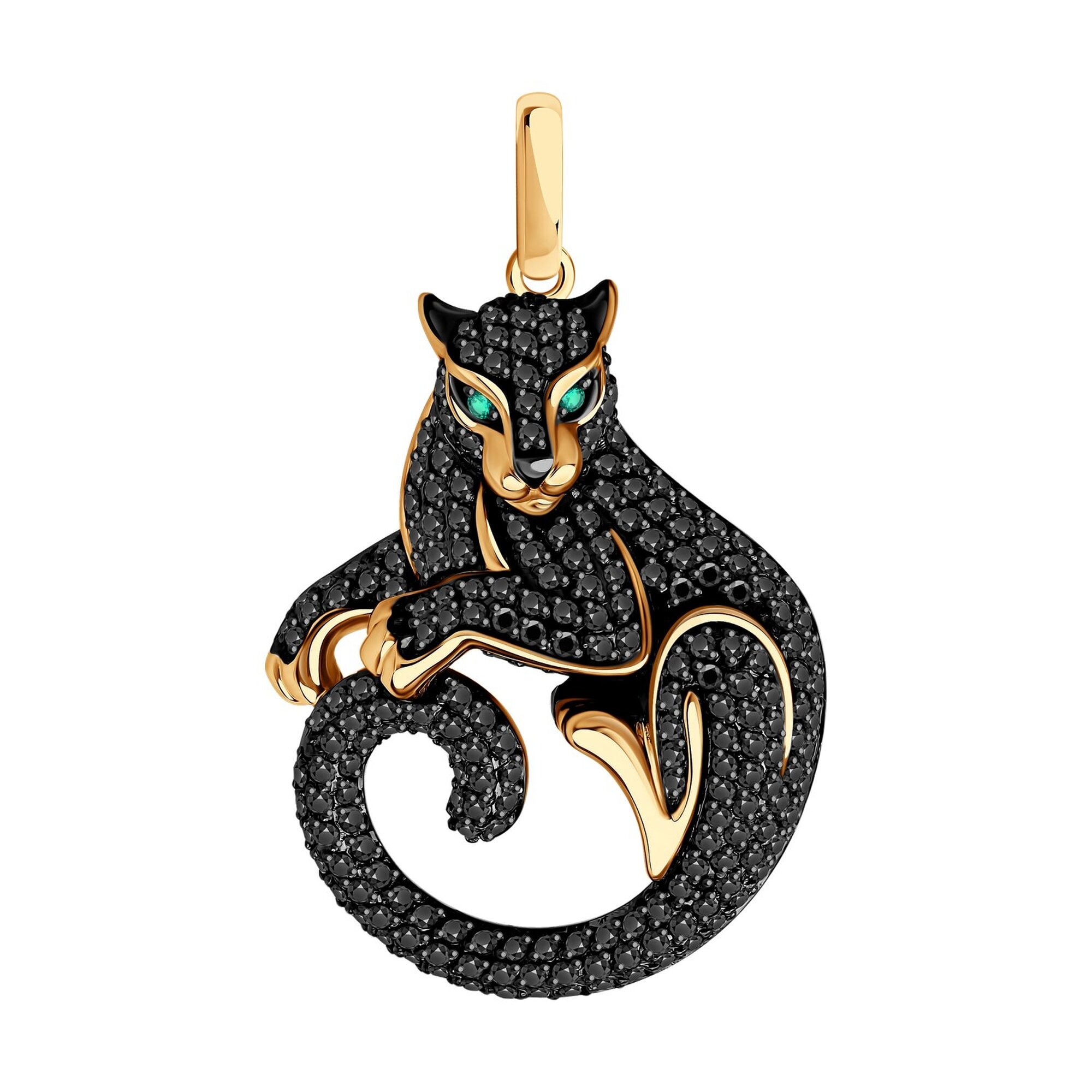 Подвеска, красное золото, 585 проба, бриллиант, изумруд