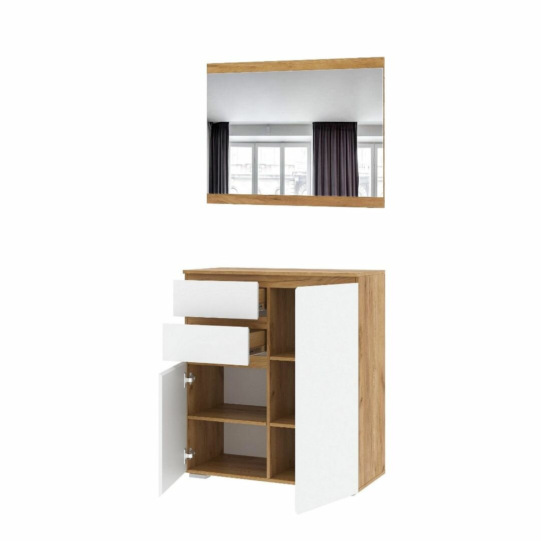 Прихожая гретта 900 Тумба + Зеркало Дуб крафт золотой - Белый