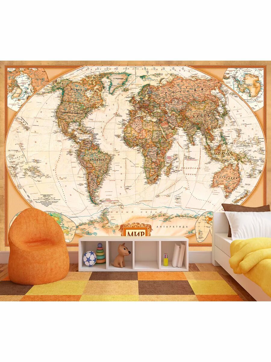 Фотообои Карта мира в стиле ретро флизелиновые 200х140см