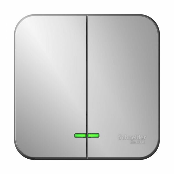2 шт. Systeme Electric Blanca наружный Алюминий Выключатель 2-клавишный с подсветкой 10А, 250B, изолир. пластина, BLNVA105113