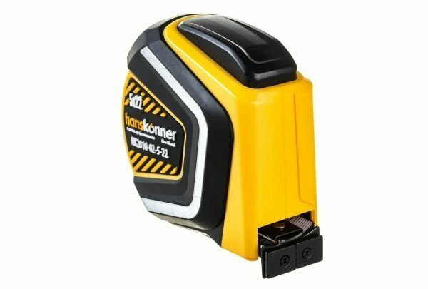 Рулетка 5x22, автостоп, противоудар. обрезин. корпус, супермощ. Магнит, Hanskonner