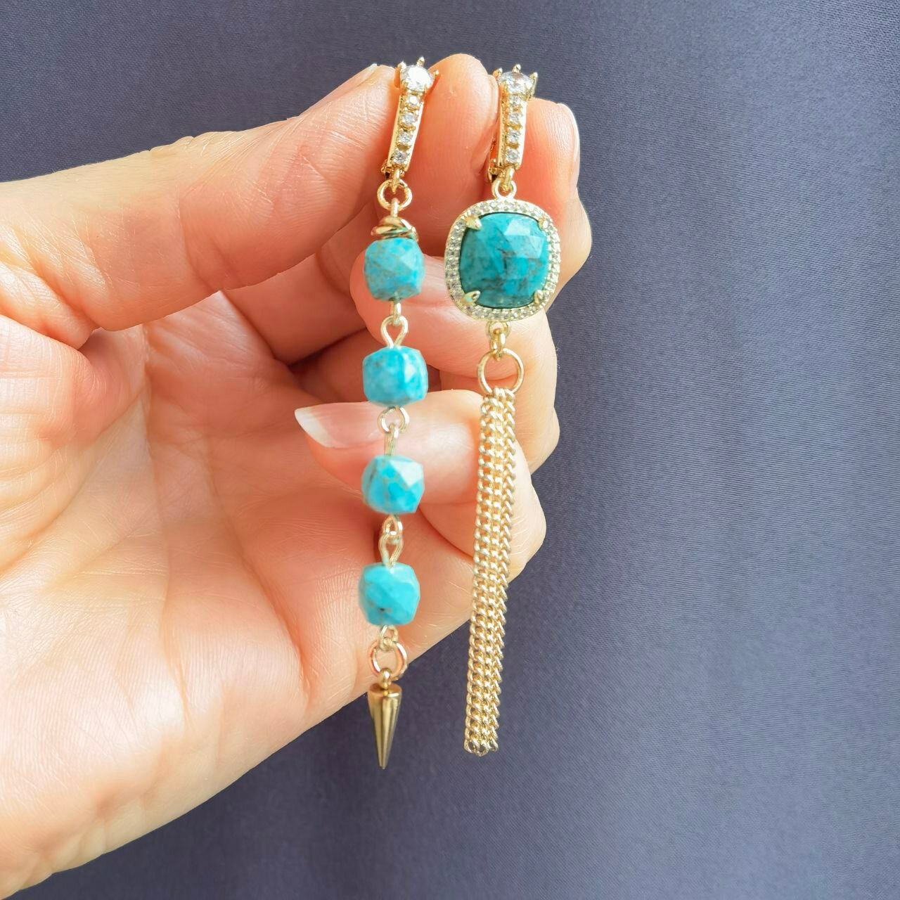 Серьги с подвесками, бирюза