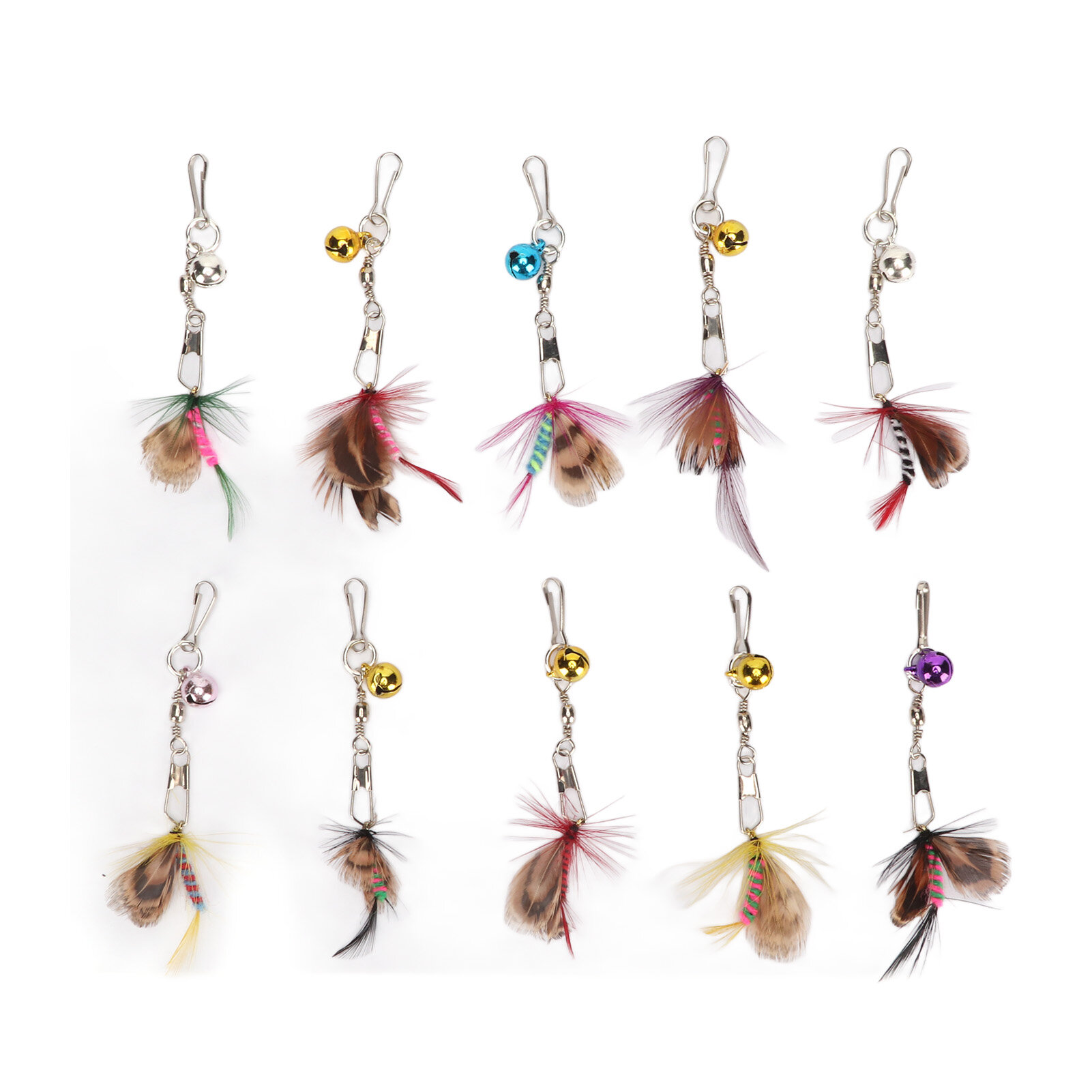 10 сменных перьев для дразнилки для кошек, милые летающие насекомые, привлекательные аксессуары для игрушек с колокольчиком и крючком.