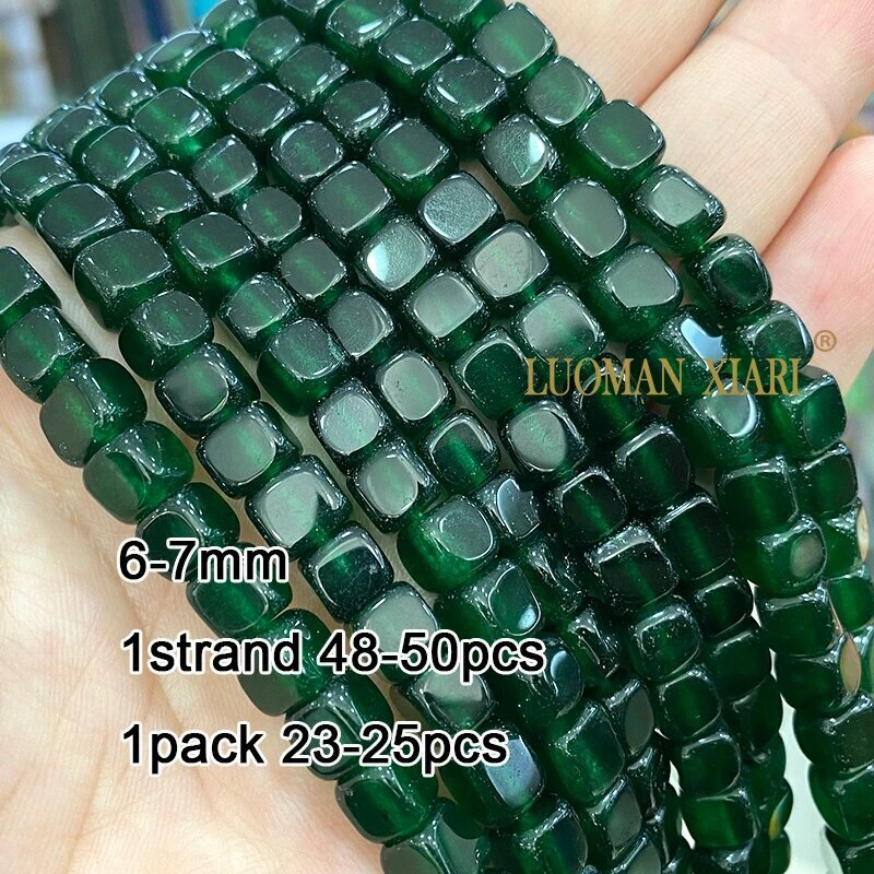 LUOMAN XIARI Бусины из натурального камня халцедон Изумрудный, 1strand, 6-7mm emerald green