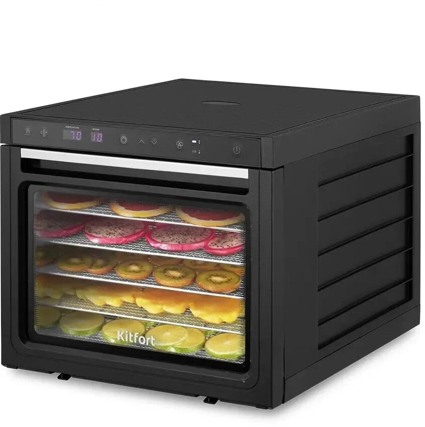Сушилка для овощей и фруктов KitFort КТ-1962, черный, 6 поддонов