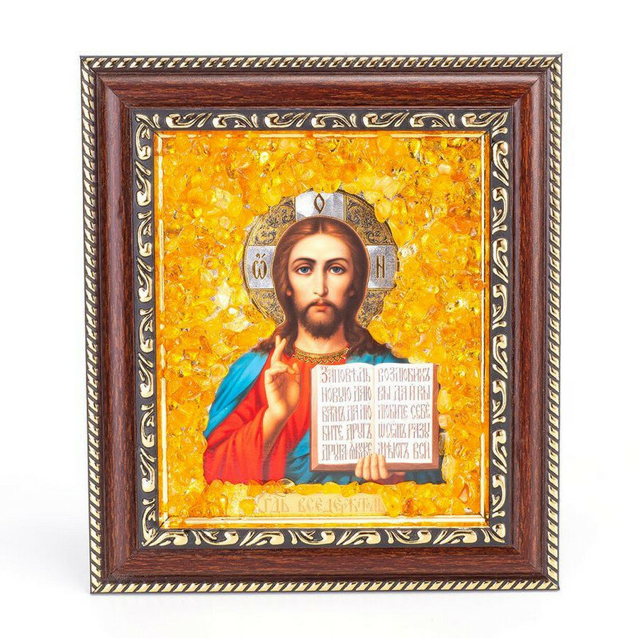Православная икона из янтаря "Иисус Христос Спаситель"