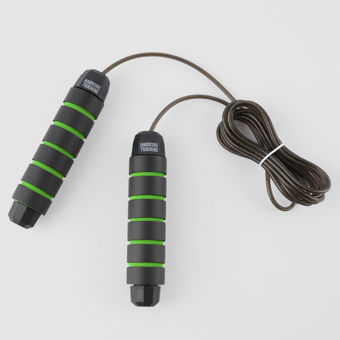 Классическая скакалка Hardcore Training Skipping Rope, регулировка длины, черный/зеленый, шнур 3 м