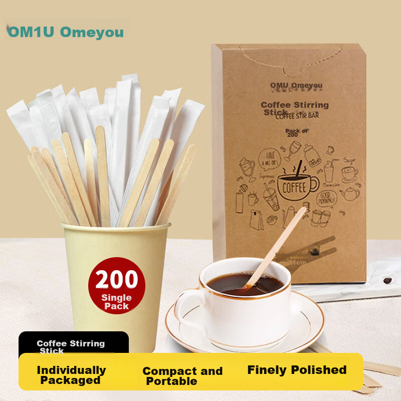 AOmeiyou Деревянные стиральные палочки для кофе 14 см 200 шт в упаковке поштучно Цвет：Деревянные стиральные палочки для