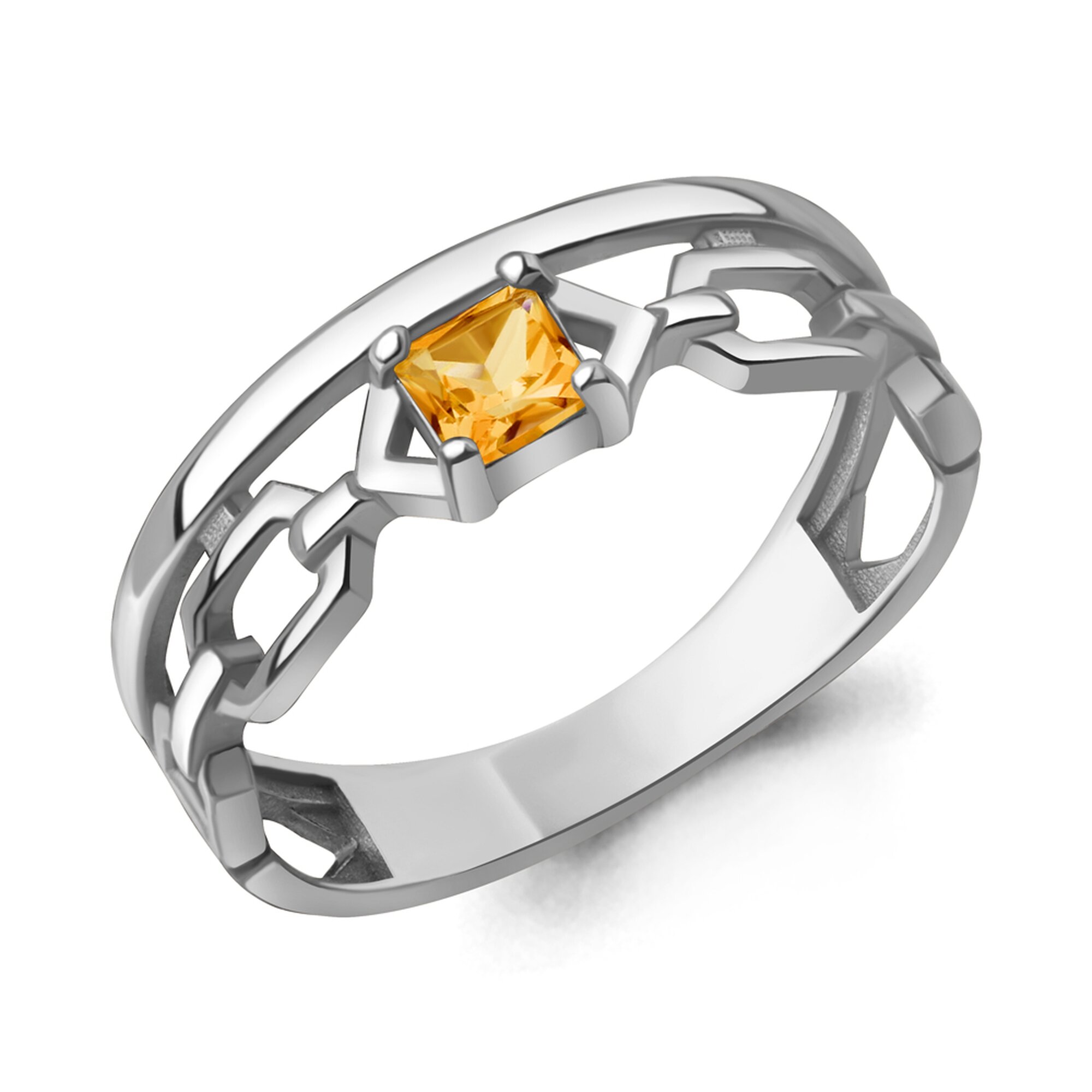 Кольцо, серебро, 925 проба, родирование, цитрин
