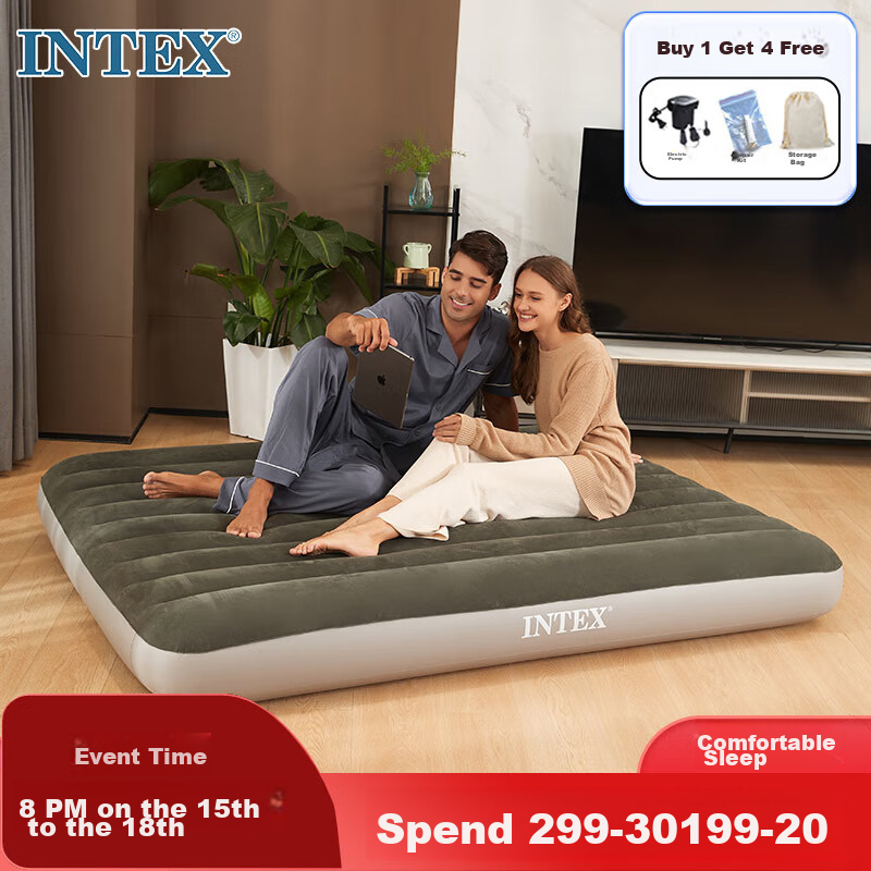 INTEX64109 Inflatable Toy Bed, Camping Outdoor Moisture-Proof Mat, Home Sleeping Pad, Companion Care Double Large Folding Bed