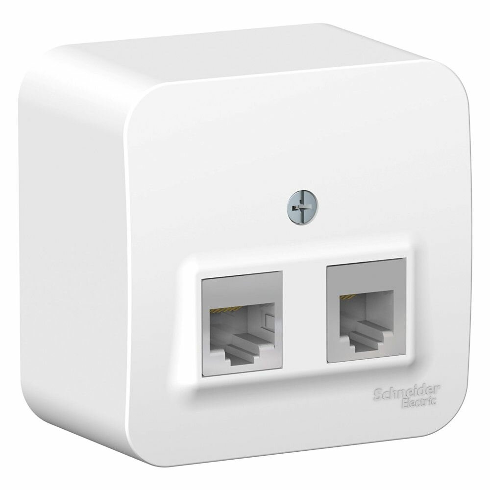 Розетка наружная Systeme Electric BLANCA, двойная, компьютерная RJ45, телефонная RJ11, категория 5Е, с изолирующей пластиной, белая
