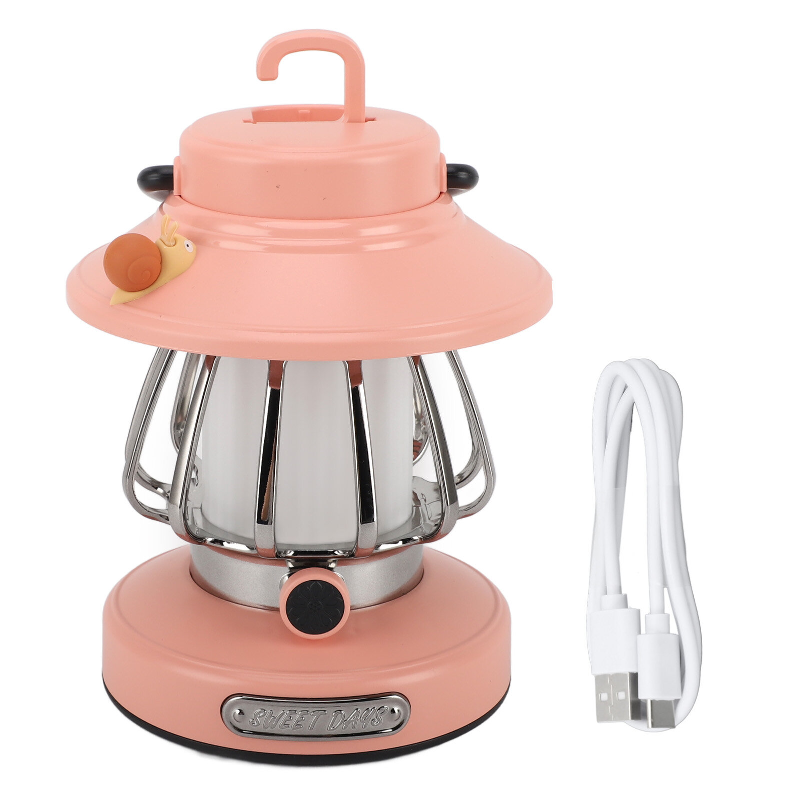 Ретро перезаряжаемый фонарь для кемпинга с бесконечным затемнением, 3 уровня цветовой температуры, фонарь для кемпинга, портативный светильник для палатки, аварийный светло-розовый