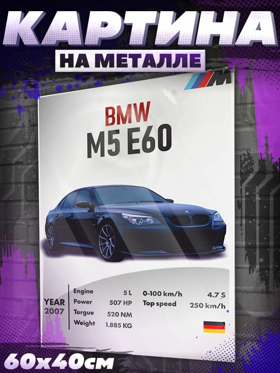 Постеры на стену интерьерные BMW M5 E60 машина БМВ М5 Е60