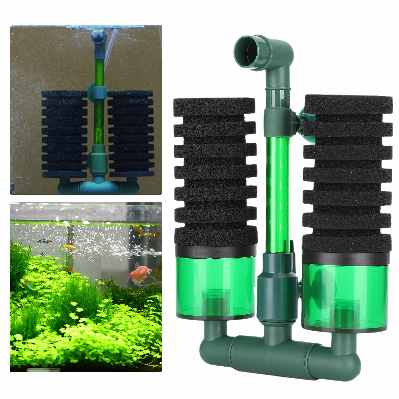 Биохимический фильтр для аквариума с двойной губкой, погружной поролоновый фильтр для аквариума (QS100A S с контейнером)