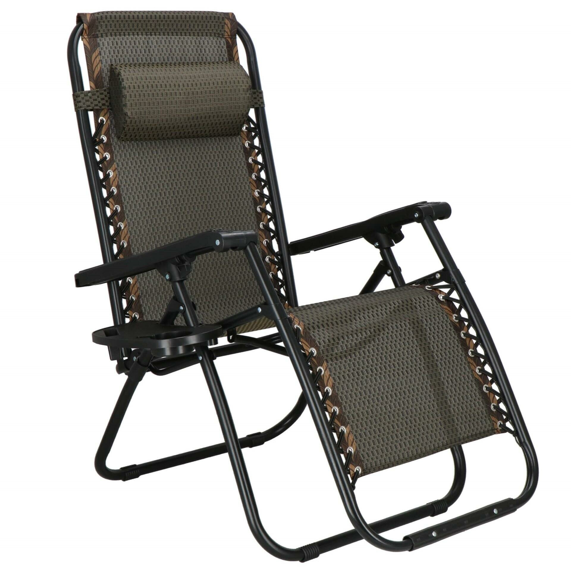 Decathlon Туристический шезлонг Springos zero gravity с подголовником, металлический, до 120 кг, коричневый