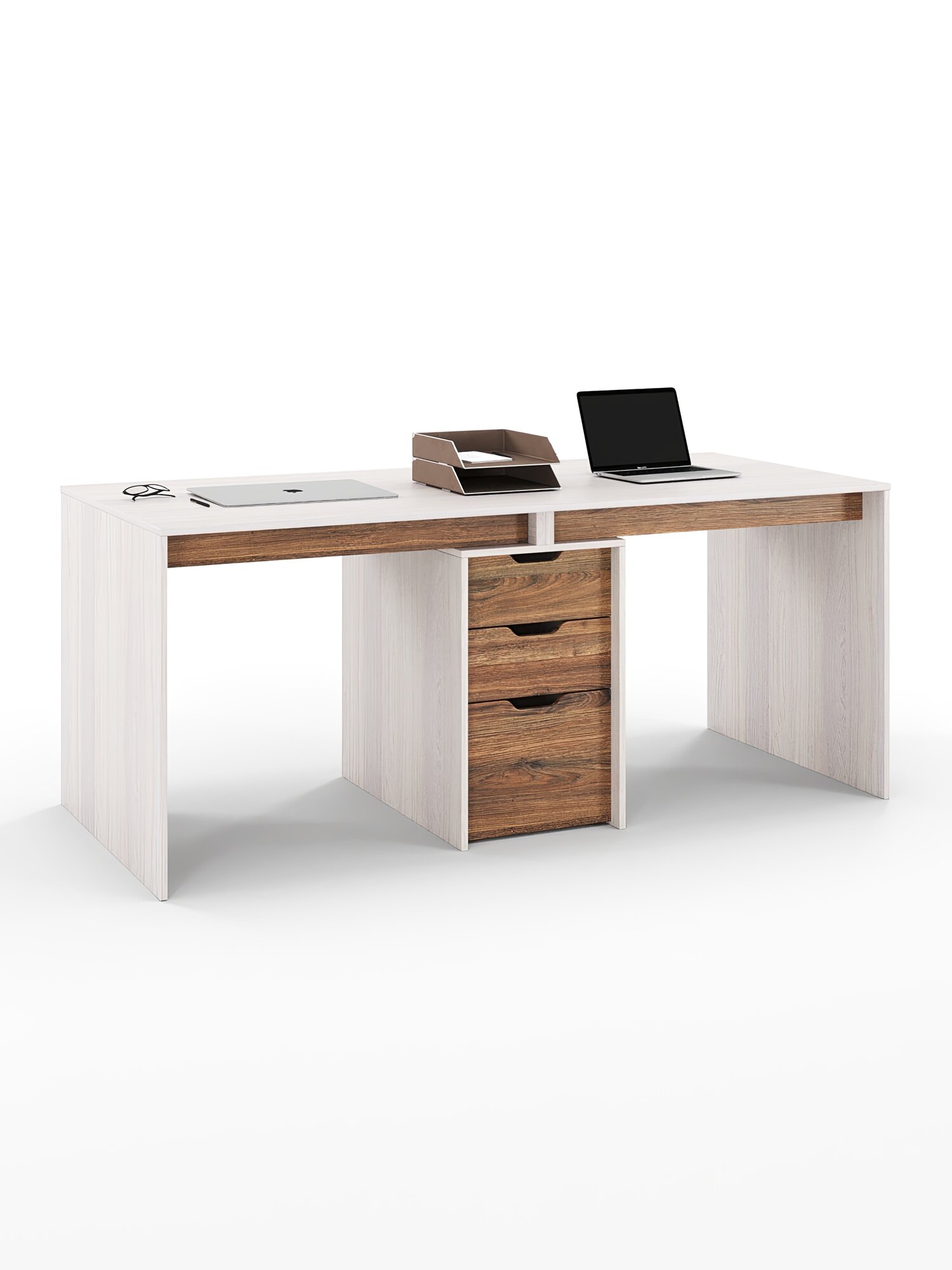 Есэндвич Grand Лаворо Стол компьютерный для двоих с ящиками Grand Лаворо 180х75х80 см (Анкор белый/Дуб Аризона)
