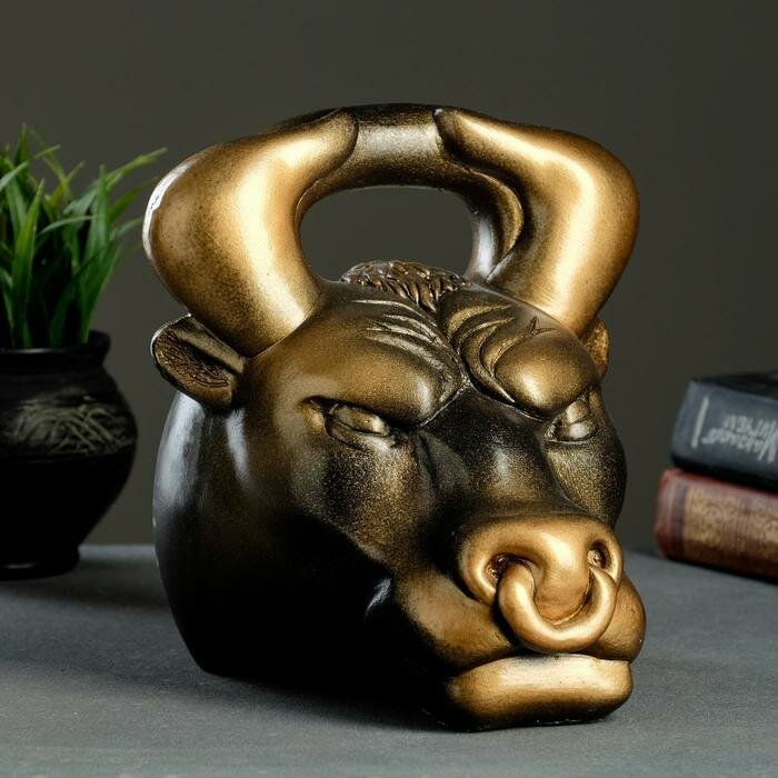 Копилка "Бык гиря" золото-бронза 21см
