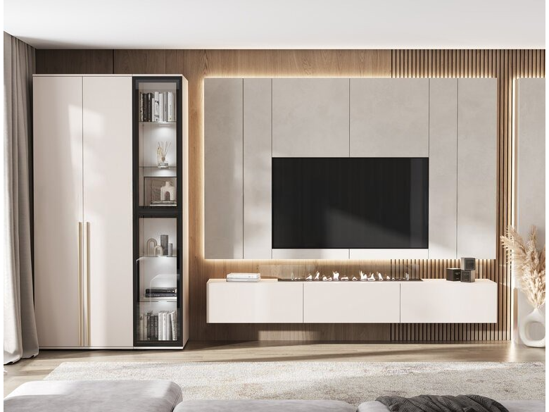 Гостиная, современная, с подсветкой для пенала, Кашемир/Кашемир