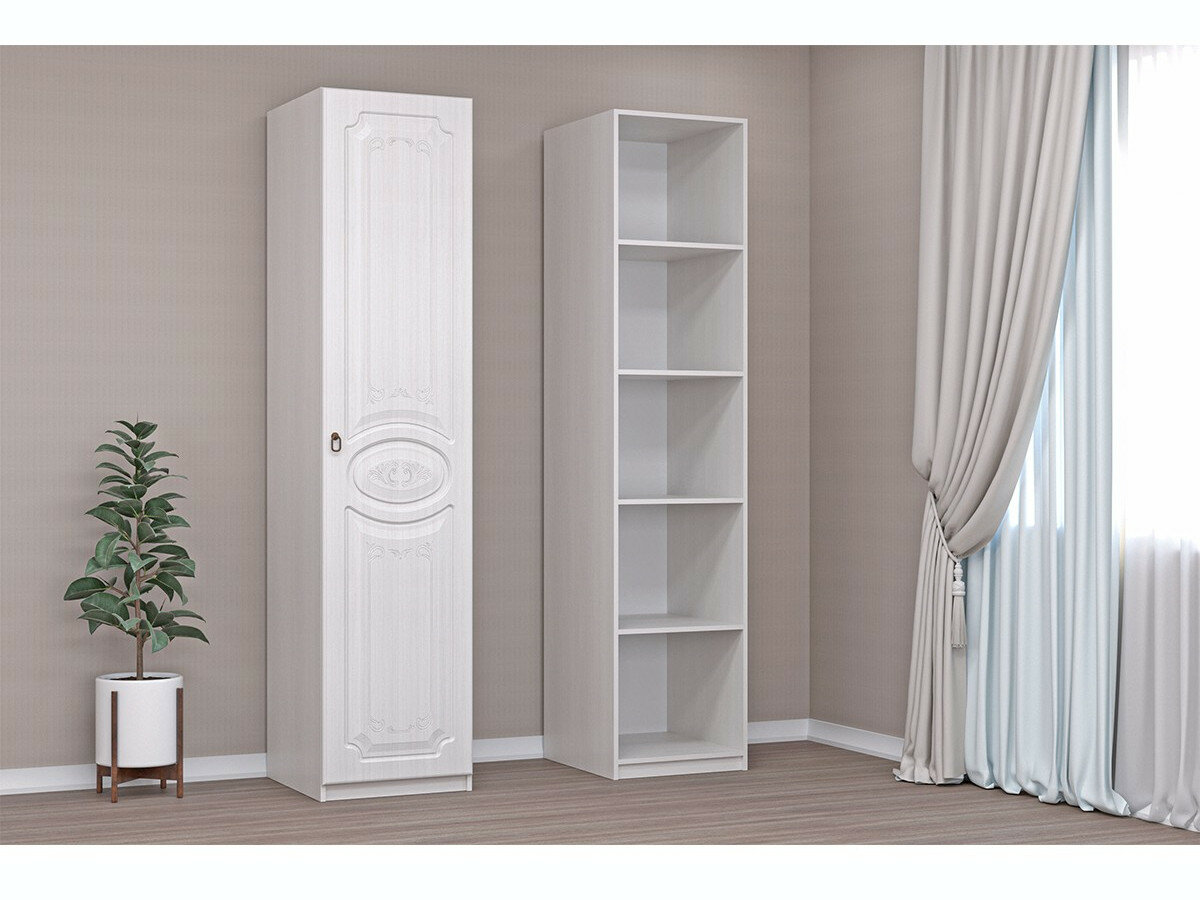 Пенал L/R, 5 полок для хранения, Бодега белая / Сандал (МДФ/ЛДСП)