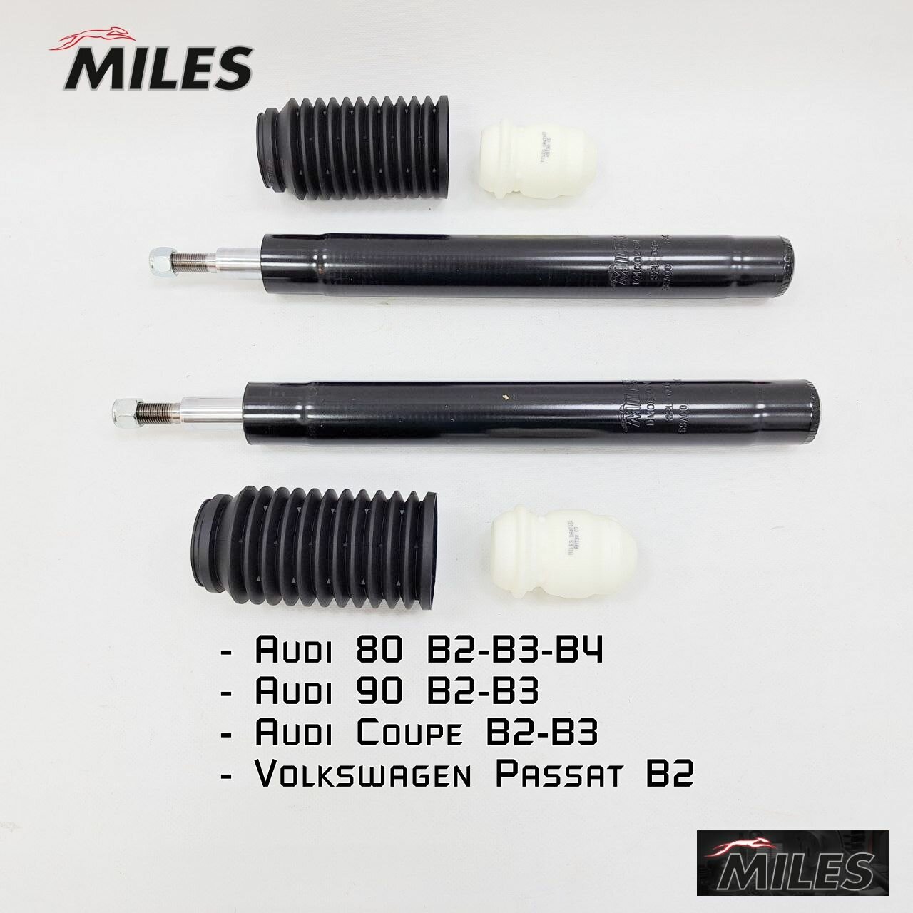 Амортизаторы передней подвески с пыльниками и отбойниками MILES для AUDI 80 B2 B3 B4, AUDI 90 B2 B3, VOLKSWAGEN PASSAT B2, ауди 80, фольксваген пассат Б2 .