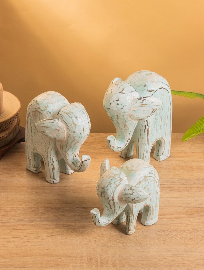 Набор сувенирный «Слоники», h=19 см, h=17 см, h=13 см, дерево, бирюзовый