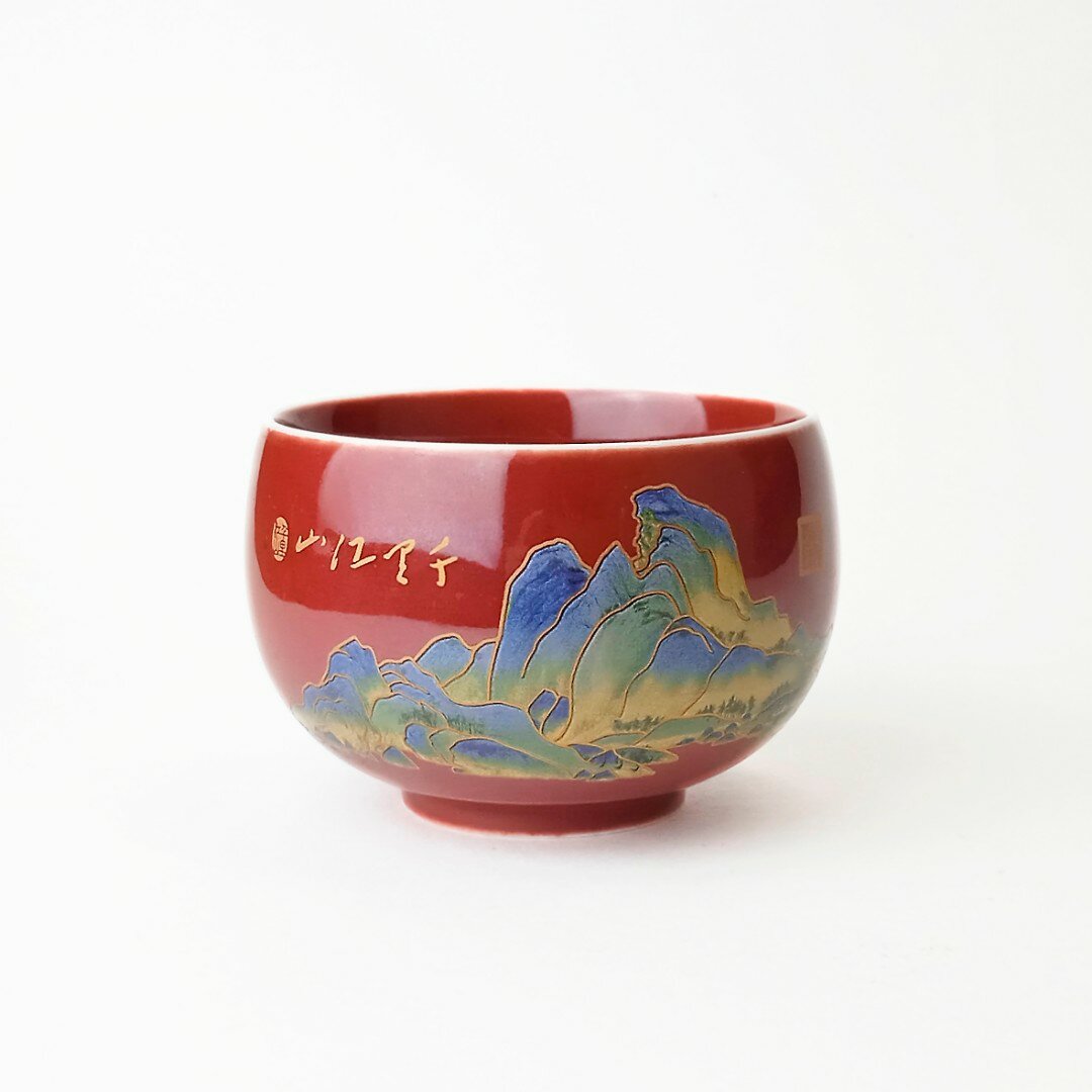 Чашка чайная (пиала) - Тысячу Ли, красная, фарфор, 180 мл. (278223)