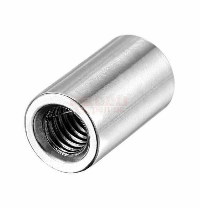 Гайка (втулка) круглая М8х50, шаг резьбы 1,25мм, АРТ 9070, нержавеющая сталь А2 (AISI 304), 6 шт