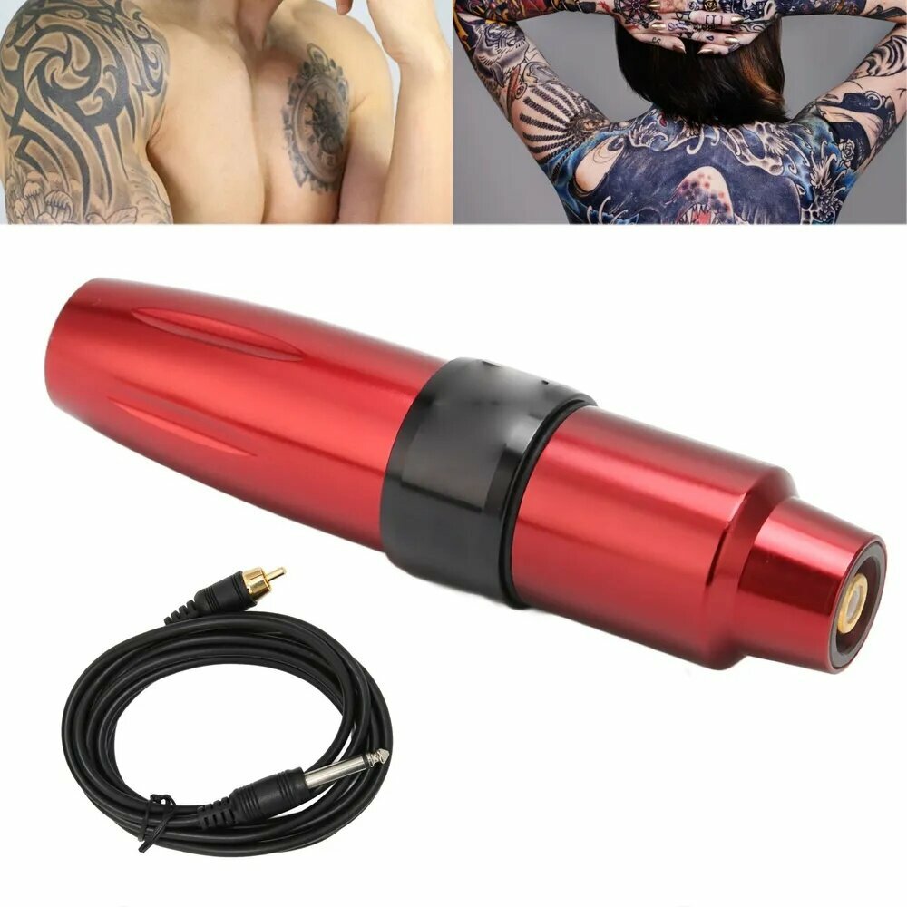 Тату-машина Motor Tattoo Machine из алюминиевого сплава Liner Shader с кабелем Clip Cord (интерфейс RCA) Красный, длина без иглы 119мм, диаметр 30мм, длина кабеля 1.8м, скорость вращения 8V