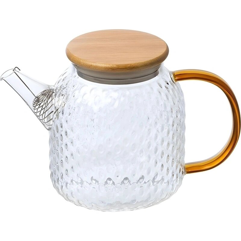 Чайник заварочный AROMA, объем 1л, из боросилик стекла, с крышк бамбук,105040