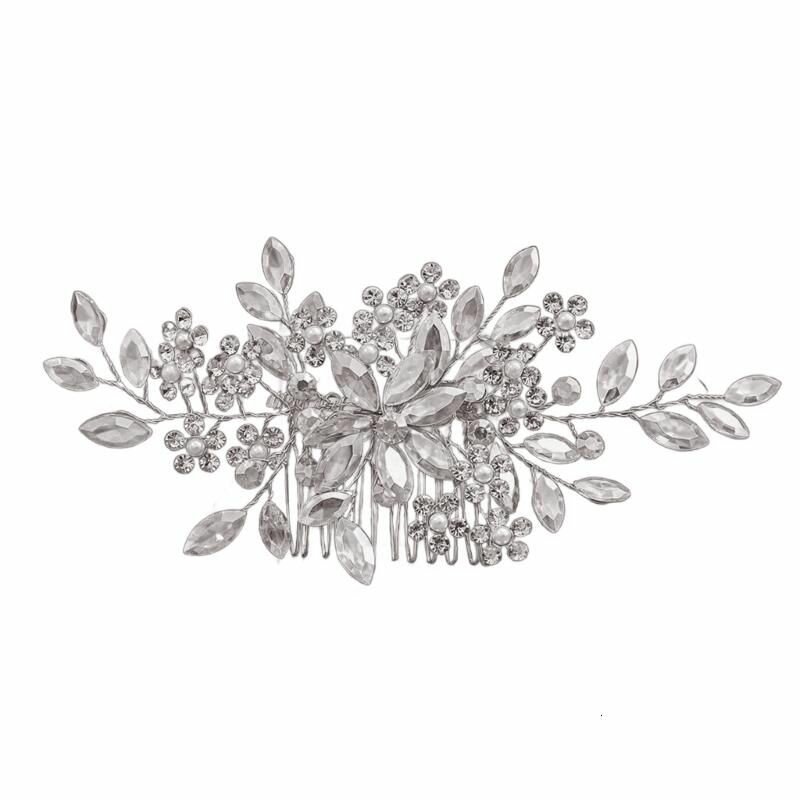 Гребешок для волос с искусственным жемчугом и стразами, Гребень для рубашки серебристый