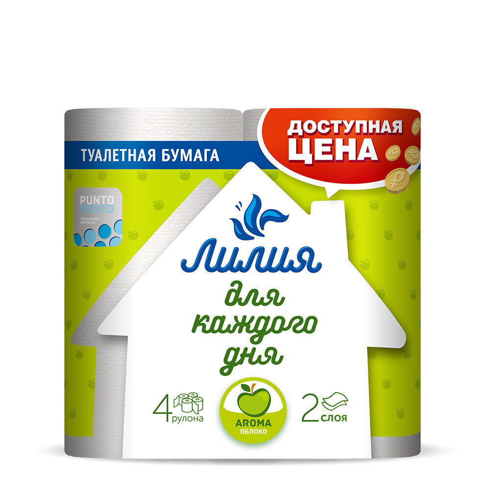 Туалетная бумага Лилия Яблоко двухслойная 4 рулона