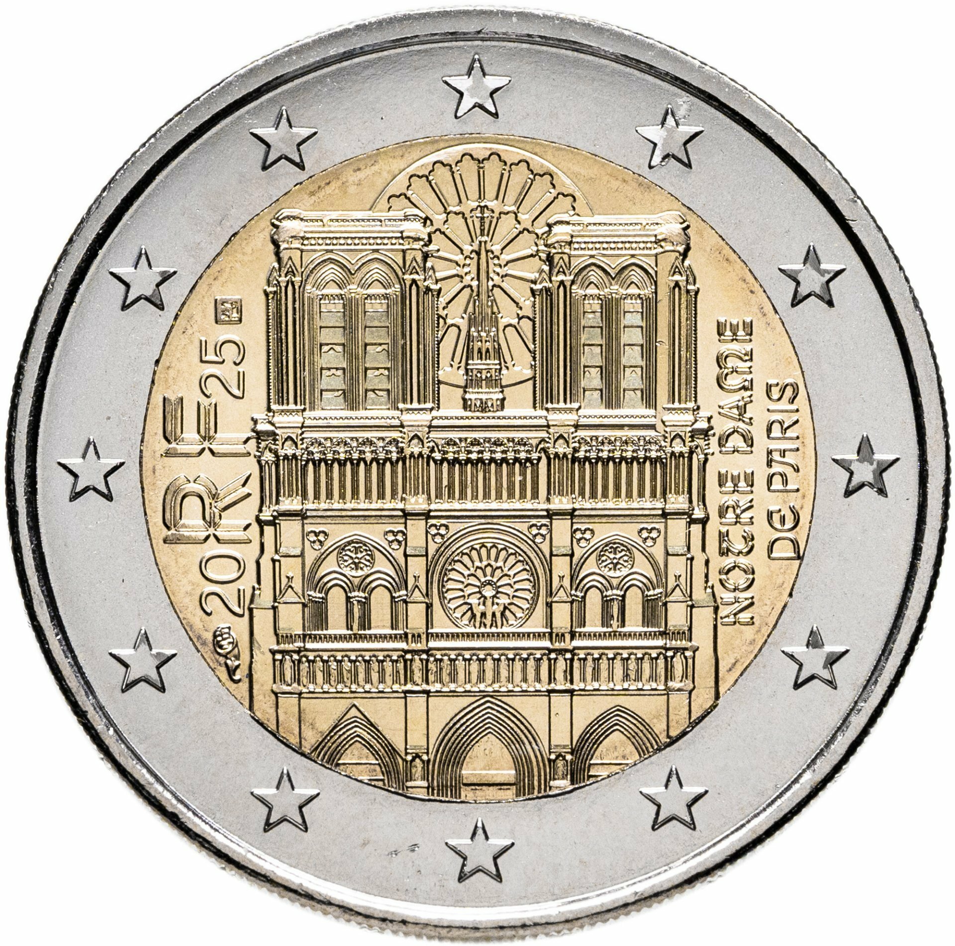 Франция 2 евро 2025 "Собор Парижской Богоматери", Биметалл, в сохранности UNC