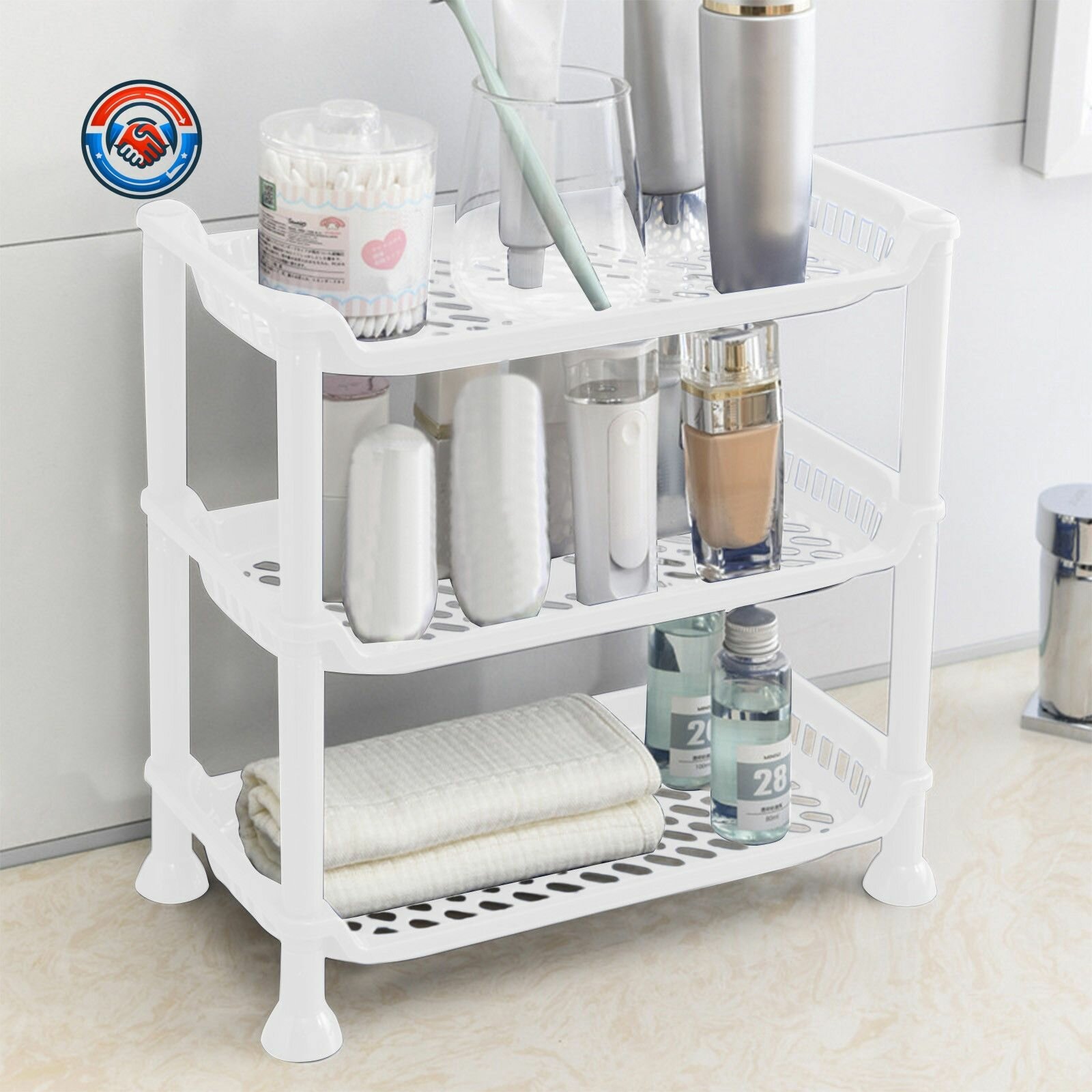 Трёхслойная стойка для ванной, угловая полка-органайзер из пищевого полипропилена, быстрая сборка, дренаж, антискользящее основание, компактное хранение шампуней и косметики