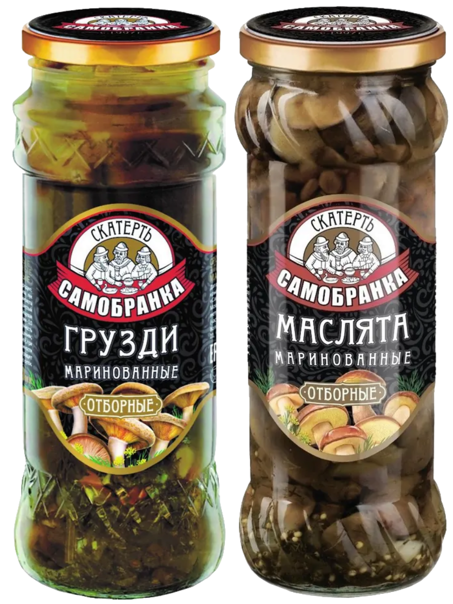 Грибы ассорти маринованные грузди+маслята Скатерть Самобранка 2шт по 370мл