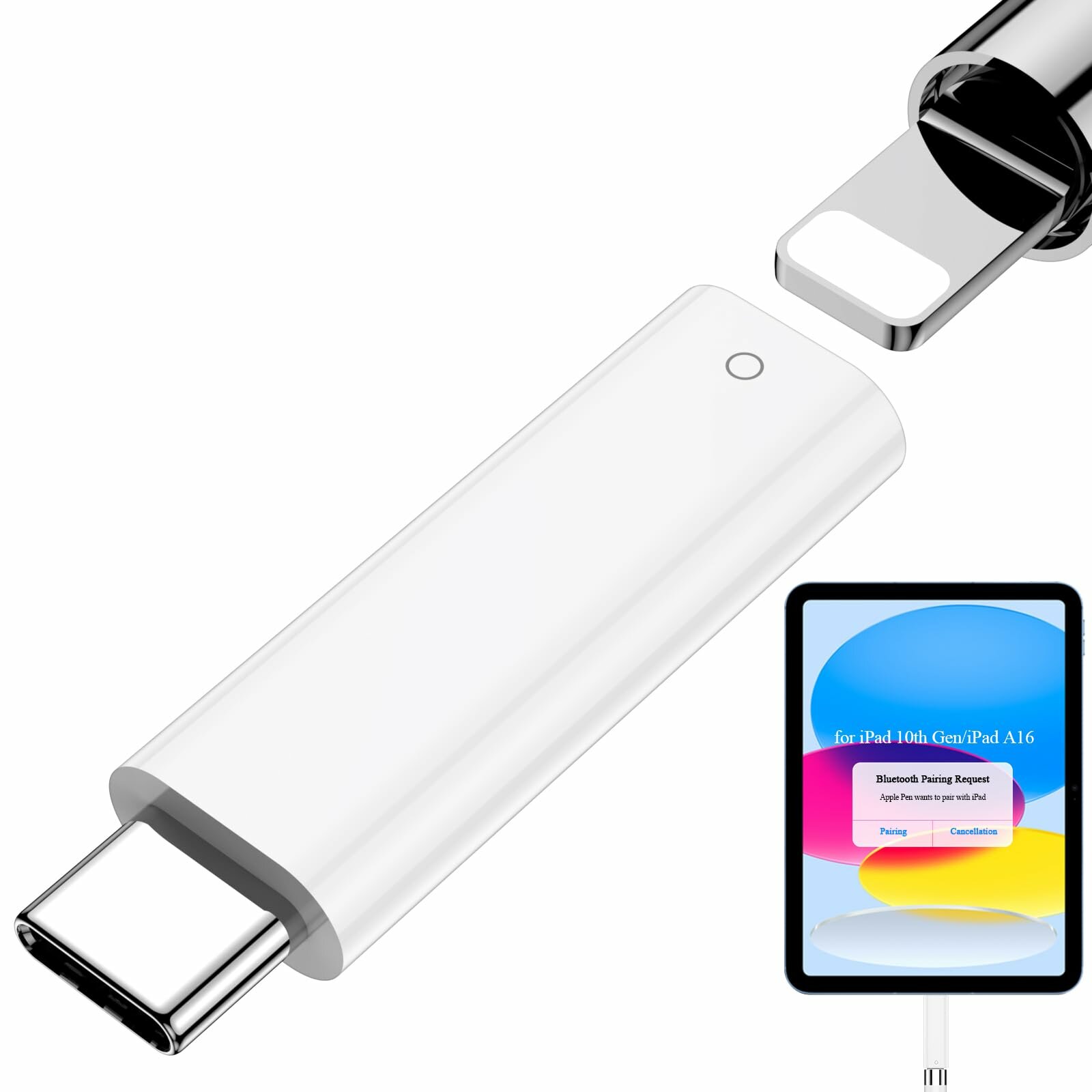 Адаптер для подключения по Bluetooth, зарядный разъем для Apple Pencil, переходник Lightning-TPC, белый, 1 шт.