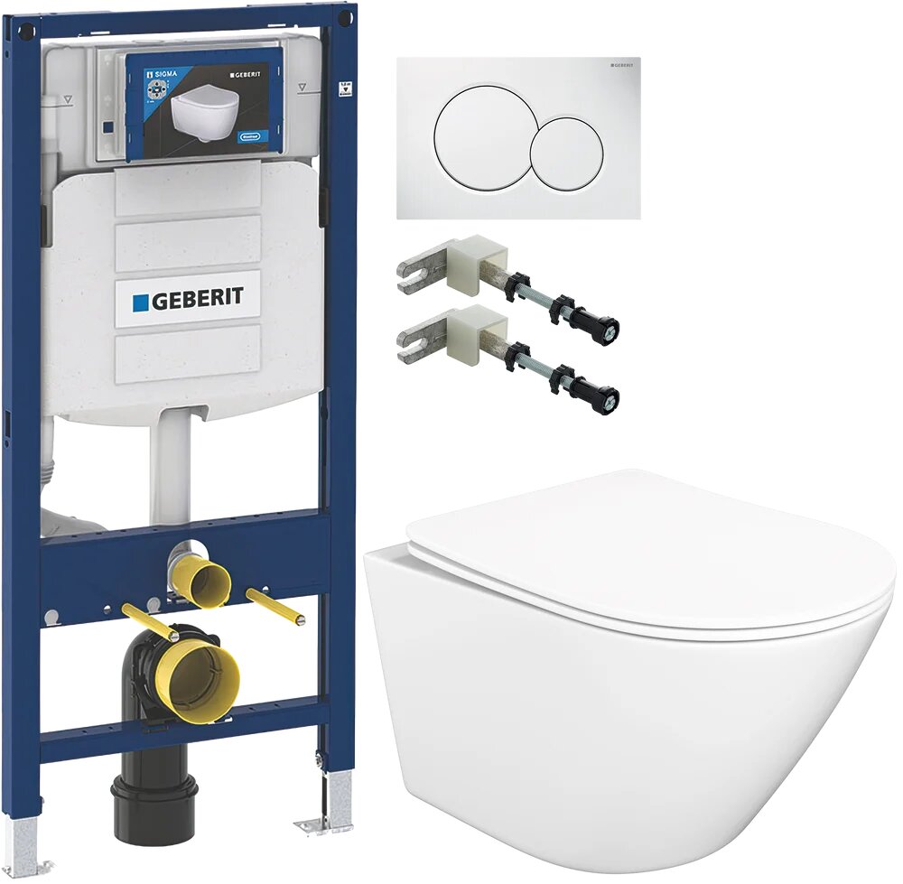 Инсталляция с унитазом комплект: Унитаз подвесной STWORKI Левангер S07401WH / Инсталляция Geberit Duofix UP 320 111.300.00.5 / Крепления к стене, Кнопка белая