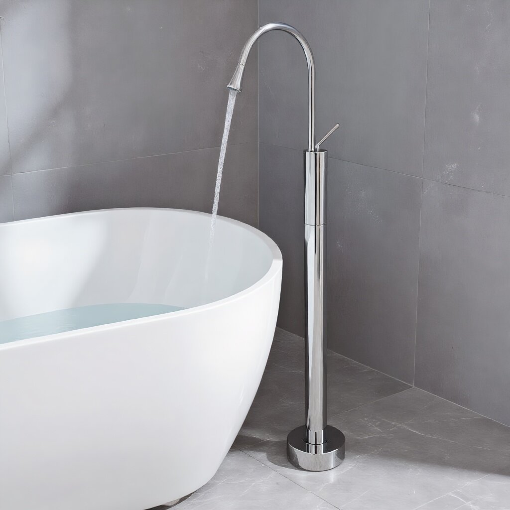 Напольный смеситель для ванной в классическом хроме, из нержавеющей стали и латуни